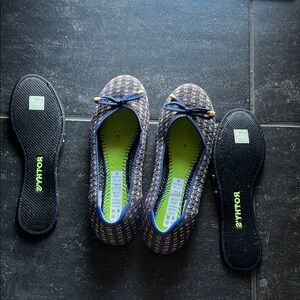 Rothy's | Shoes | Rothys Navy And Gold Checkered Flats | Poshmark